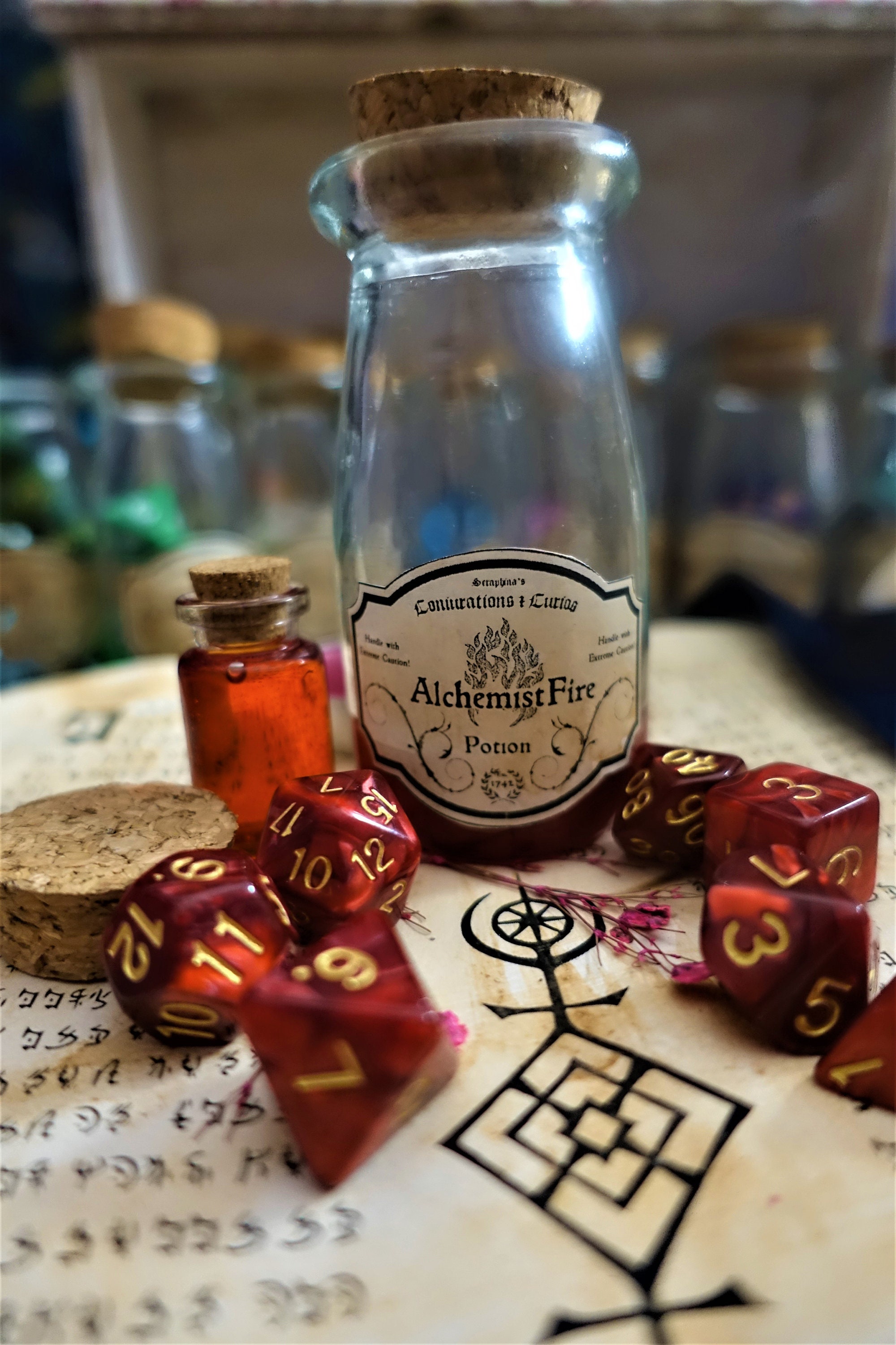 Alchemist Fire Dnd Potion bottle dice set Red and gold | Etsy