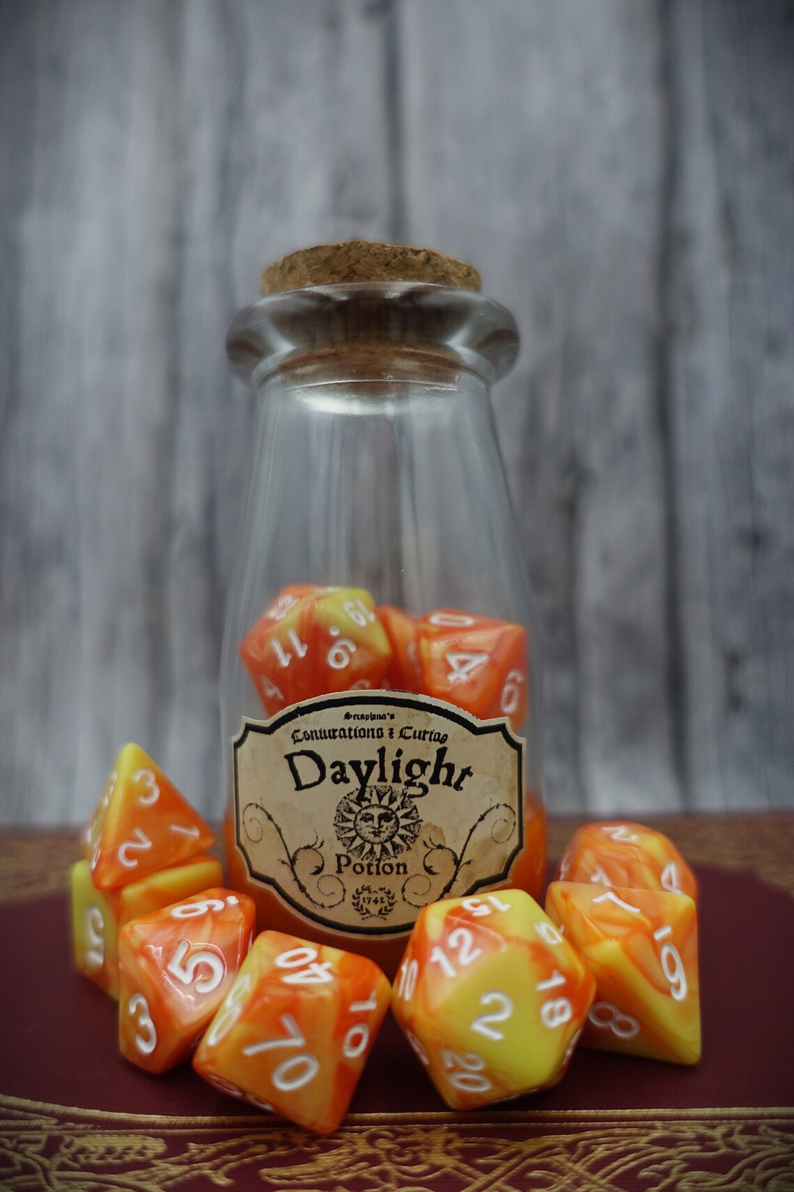 Daylight Dnd Potion Bottle Dice Set Orange and White Swirl - Etsy UK