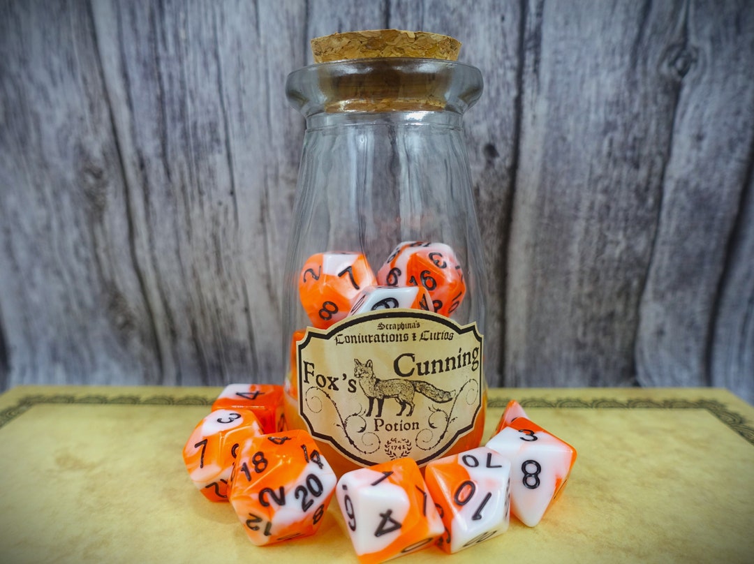 Fox's Cunning | Dnd Potion Bottle Dice Set | Orange and White Swirl ...
