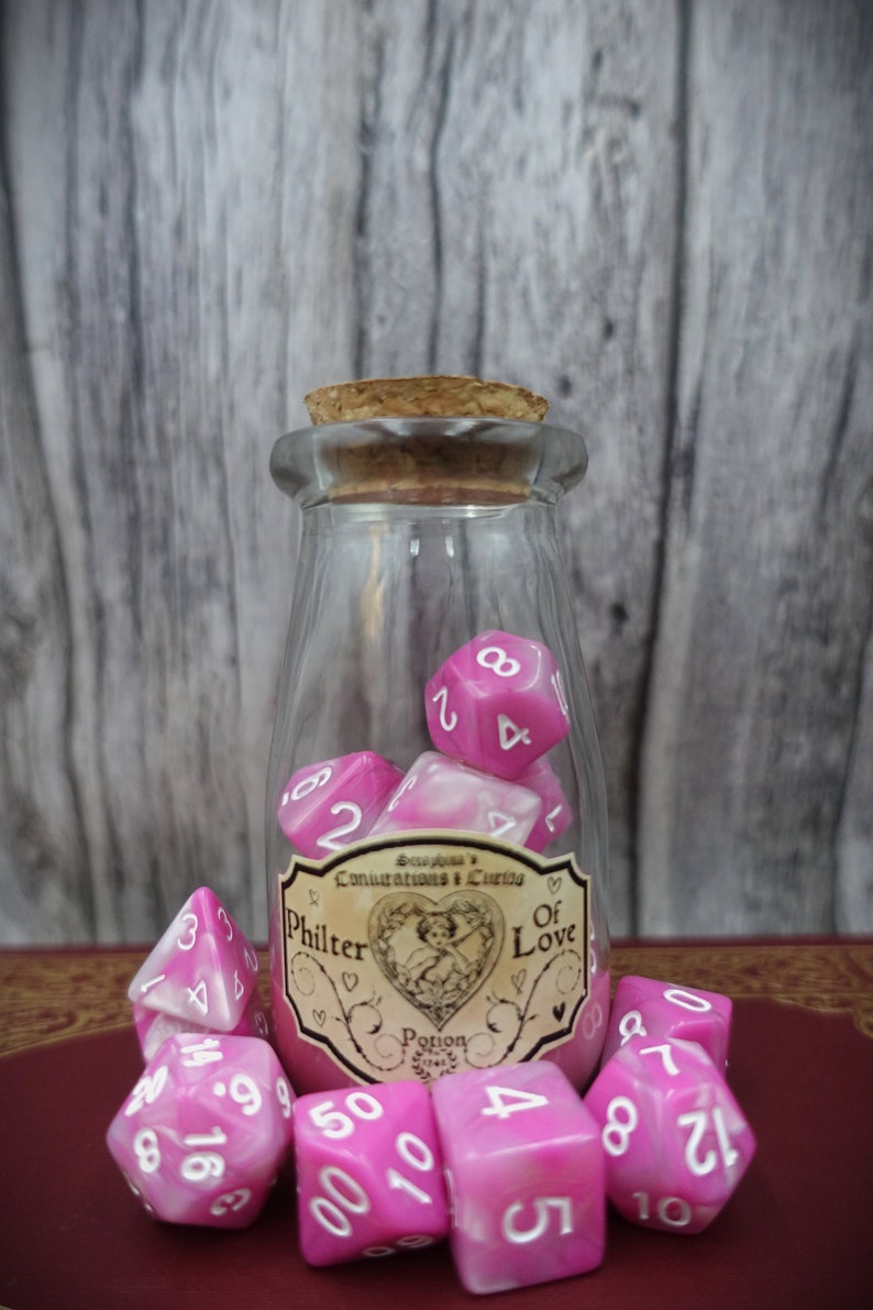 Philter of Love Potion Dnd Potion Bottle Dice Set Pink and - Etsy