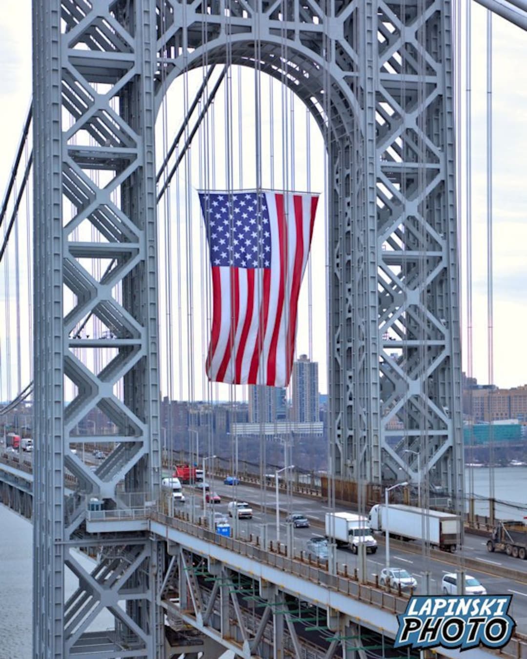 George Washington Bridge Photograph, Color Photography, American Flag ...