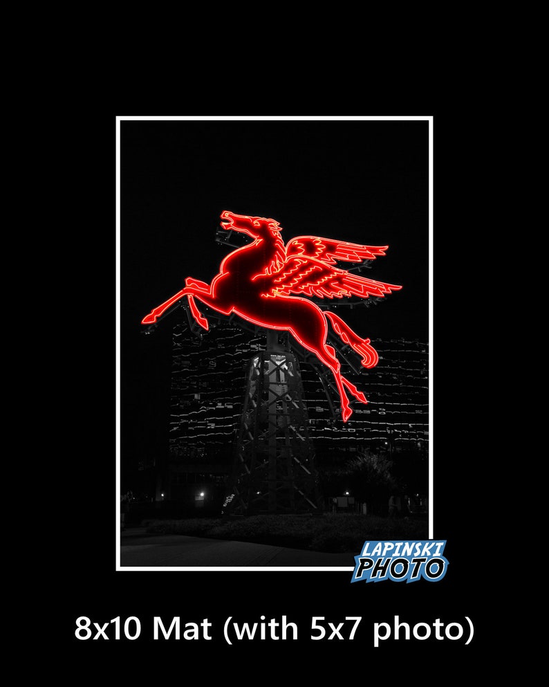 Downtown Dallas Night Photograph, Red Color Splash, Flying Red Horse ...