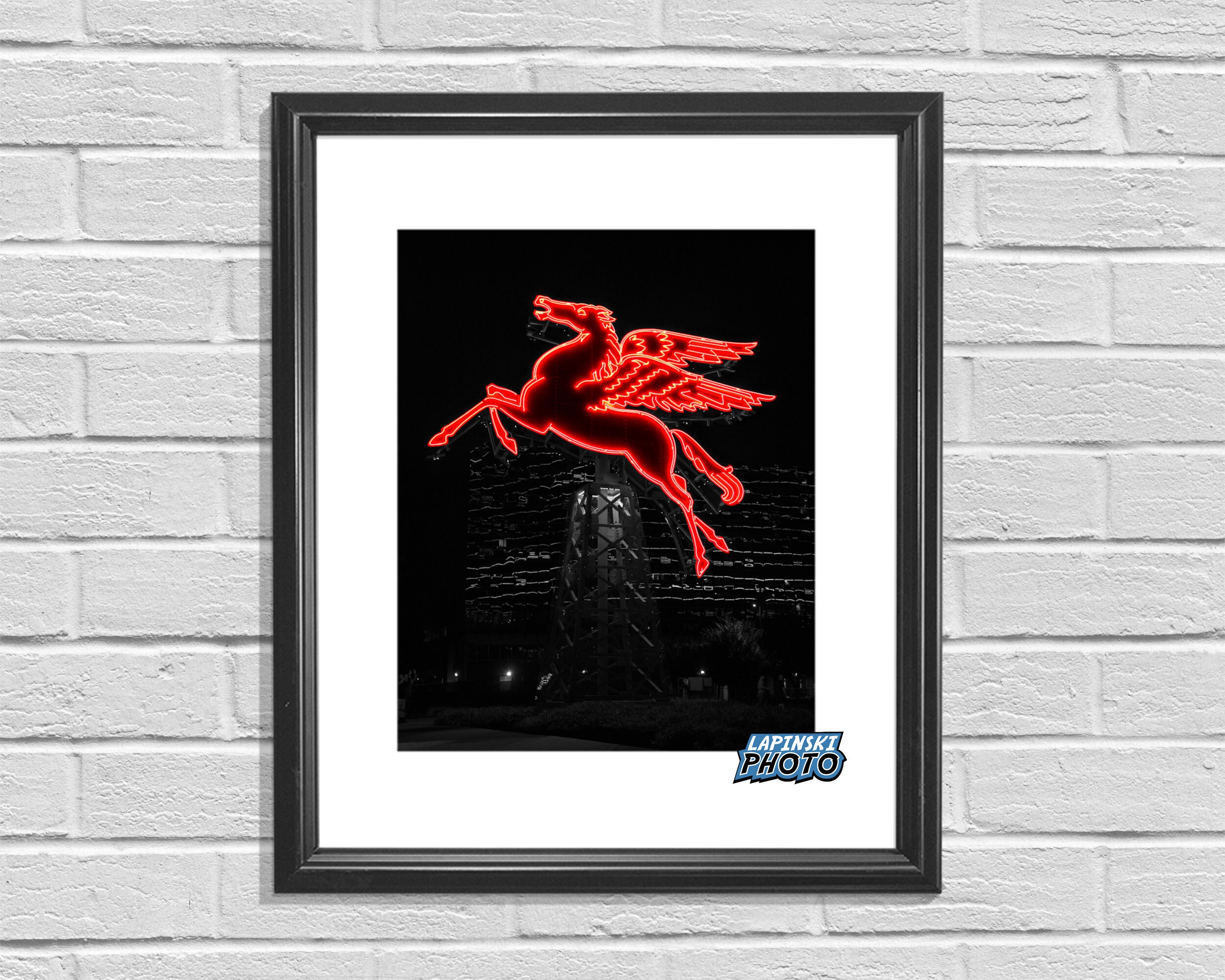 Downtown Dallas Night Photograph, Red Color Splash, Flying Red Horse ...