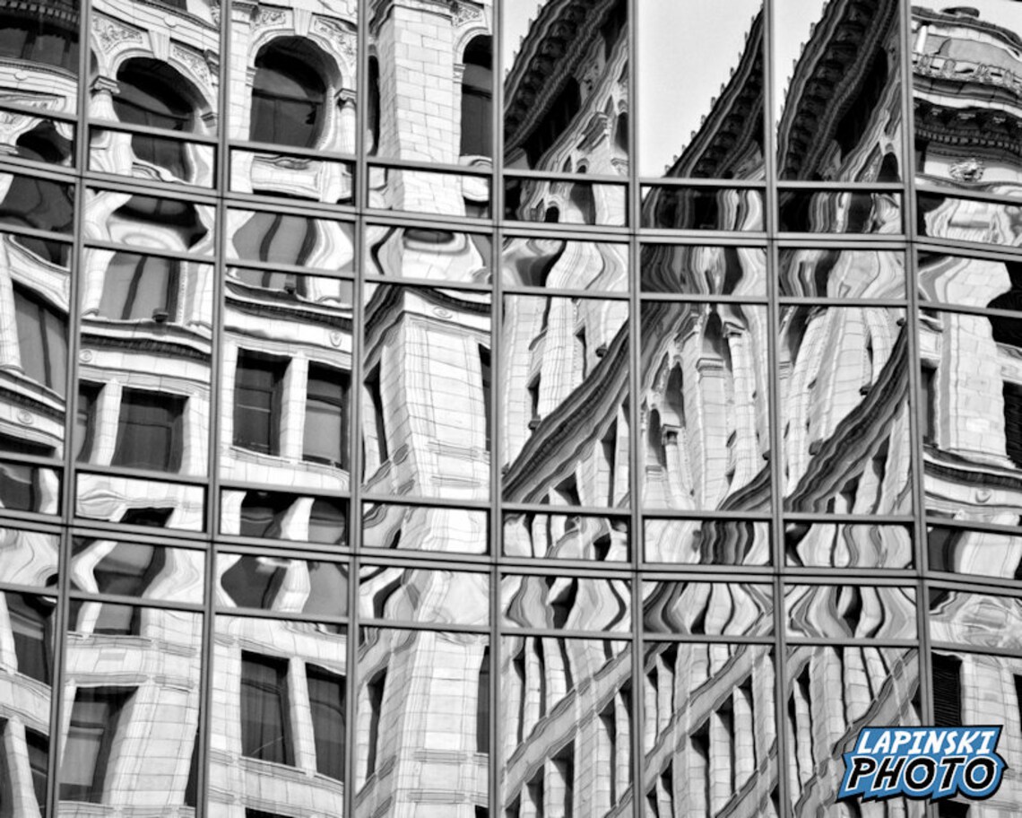 Building Reflection Photograph, Black and White Photography, New York ...
