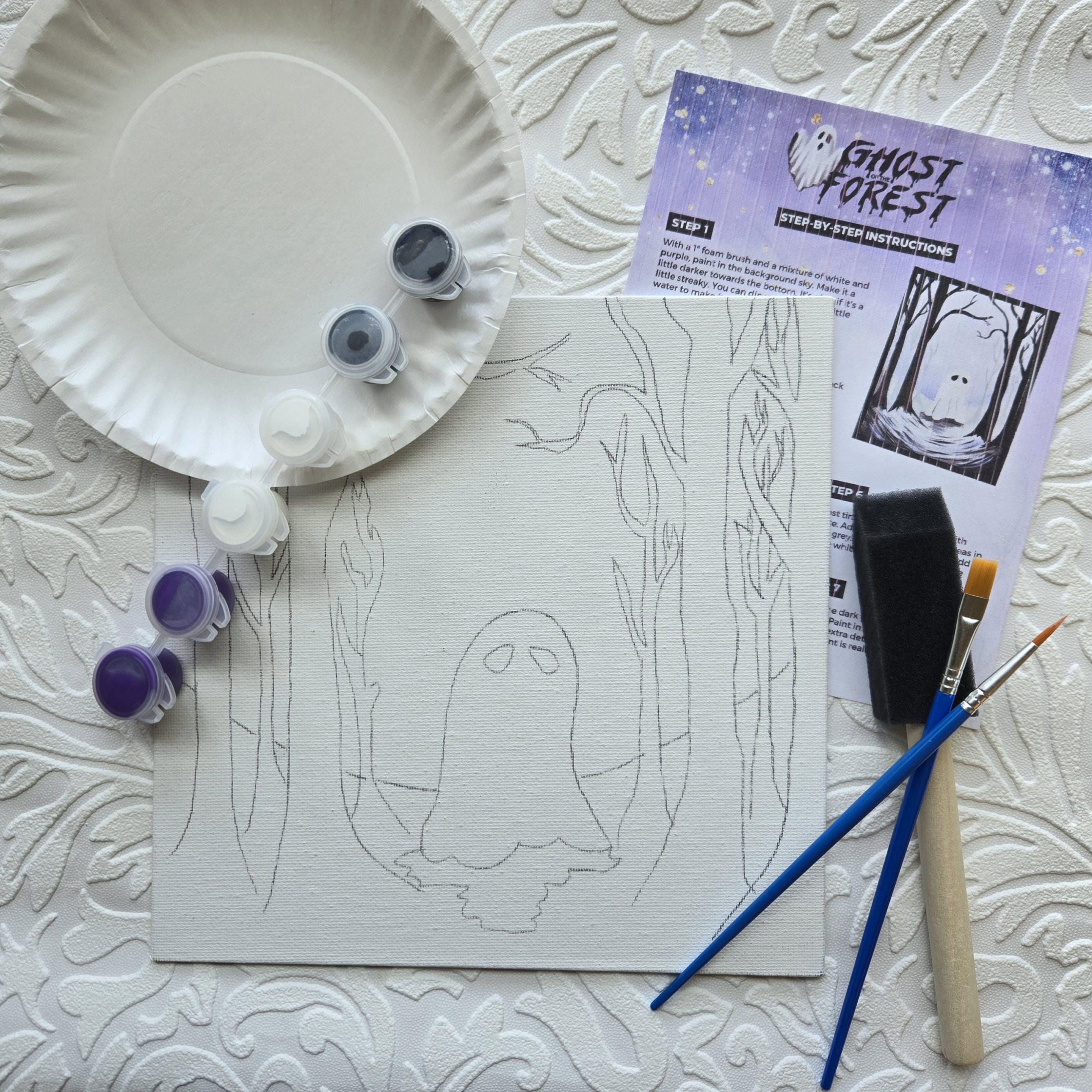 Paint Kit Pre-traced 8x8 Canvas Panel Ghost in the Forest Paint Night ...