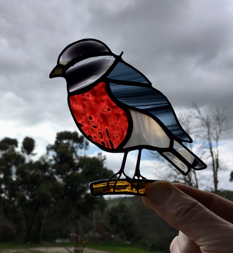 Stained Glass SCARLET ROBIN Suncatcher Native Bird Red Robin | Etsy