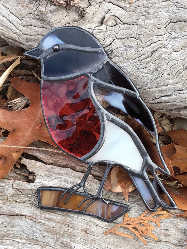 Stained Glass SCARLET ROBIN Suncatcher Native Bird Red Robin | Etsy