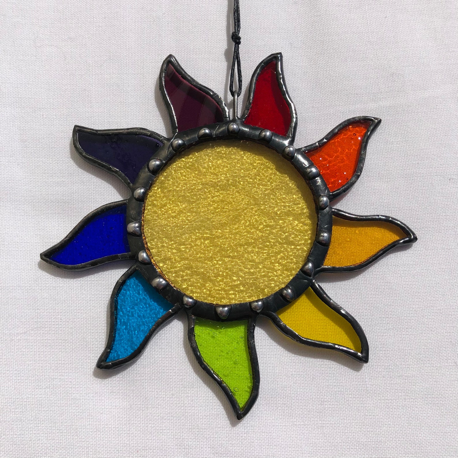 Stained Glass RAINBOW SUN Suncatcher Vintage Glass - Etsy