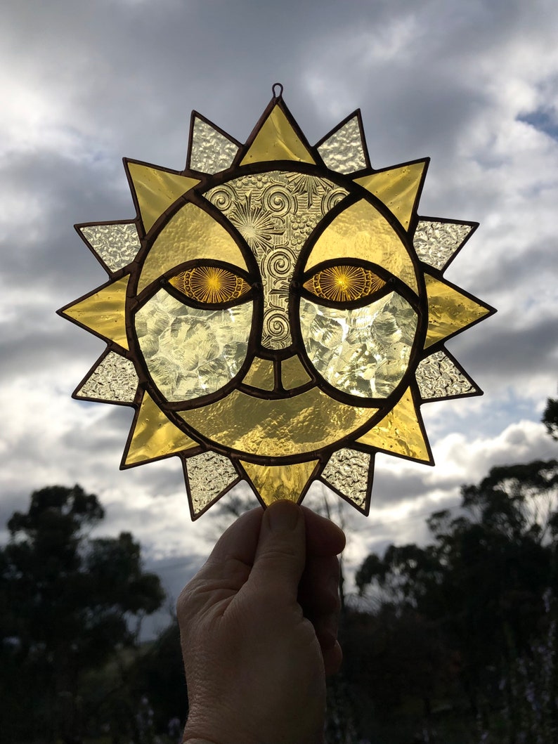 Stained Glass SUN Vintage Amber Glass Suncatcher - Etsy Australia