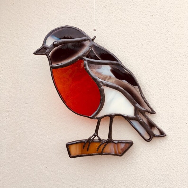 Stained Glass SCARLET ROBIN Suncatcher Native Bird Red Robin | Etsy