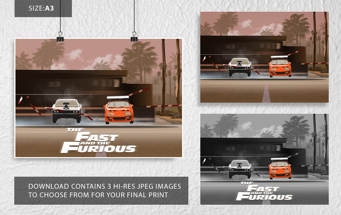 Fast and Furious Poster, A3, Illustration, Artwork, Digital Art, Vin ...