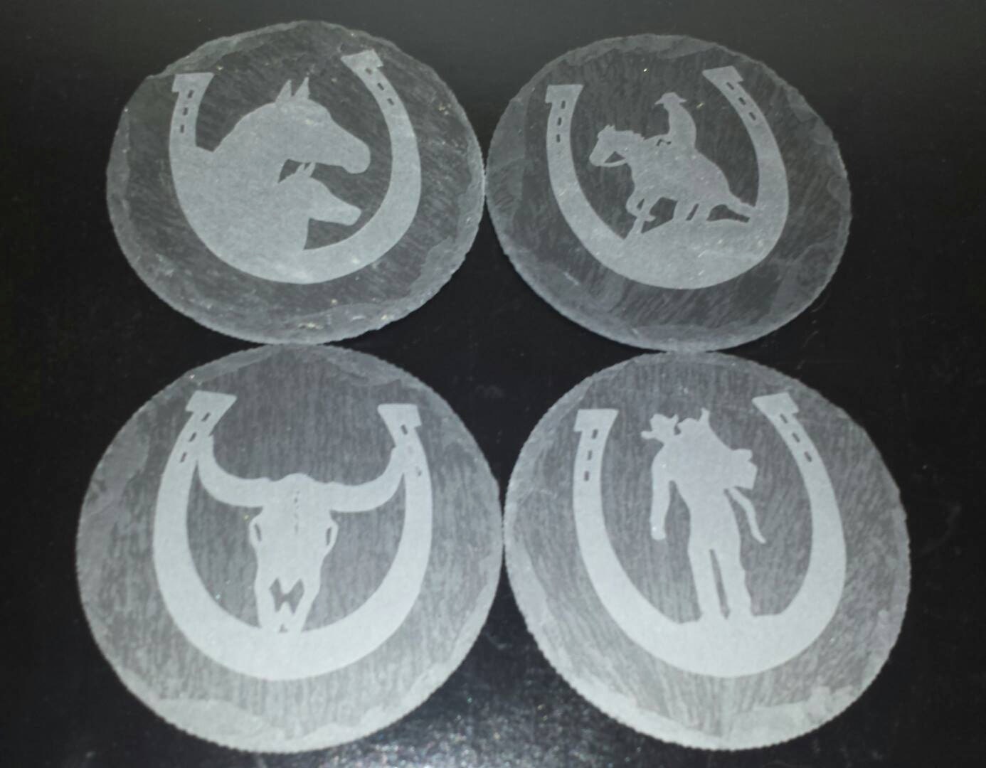 Etched Black Slate Cowboy Coasters - Etsy