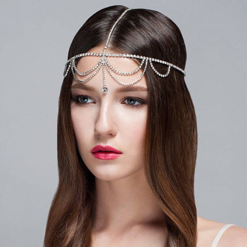Bohemian Forehead Chain, Rhinestone Headpiece, Bridal Head Chain ...
