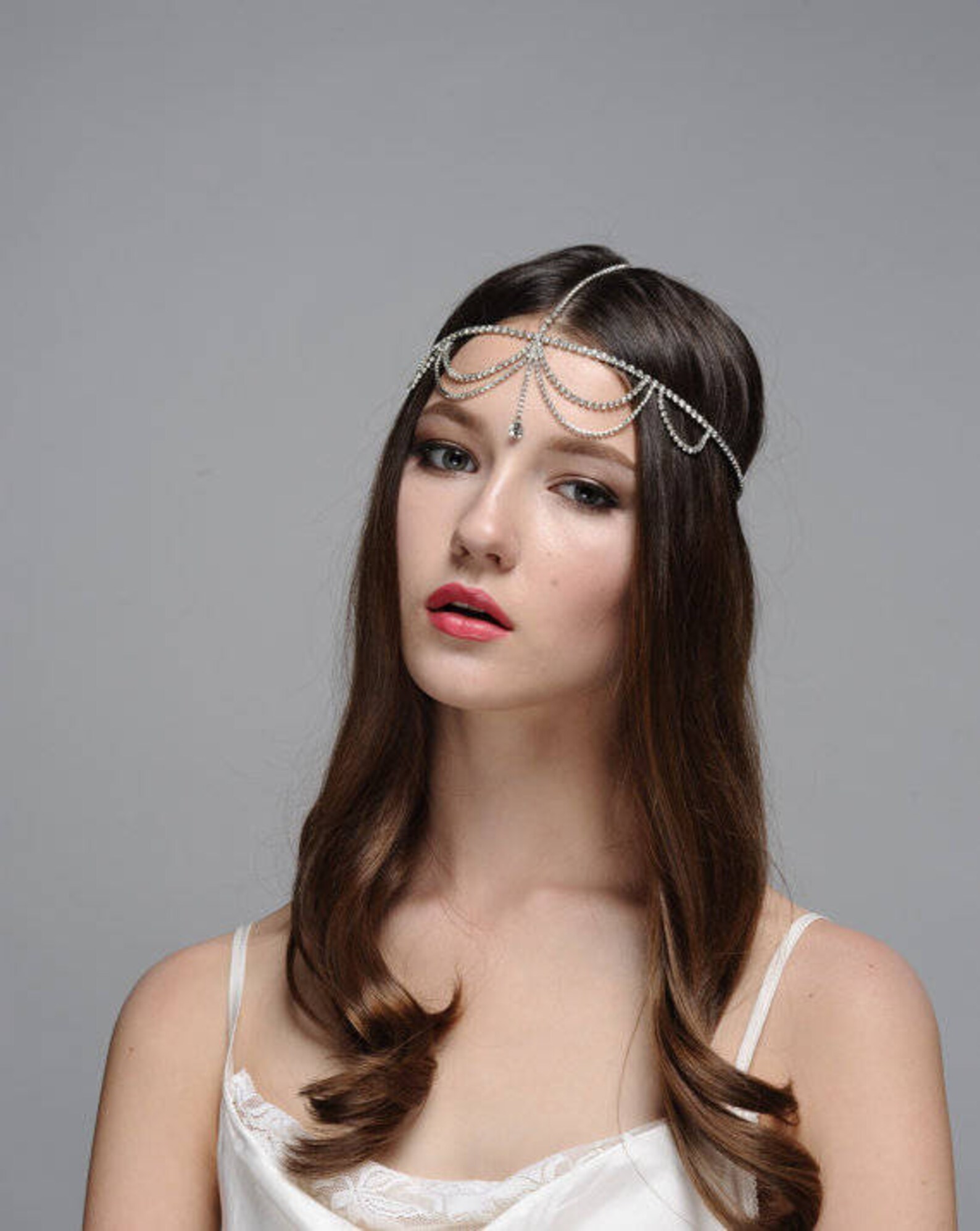 Bohemian Forehead Chain, Rhinestone Headpiece, Bridal Head Chain ...