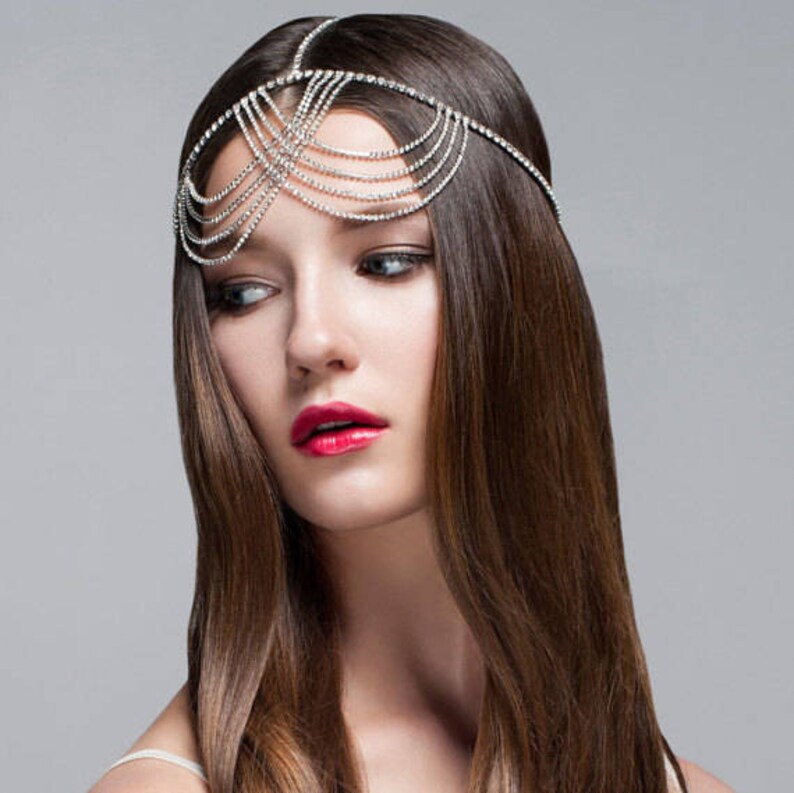 Bohemian Forehead Chain Rhinestone Headpiece Bridal Head Chain