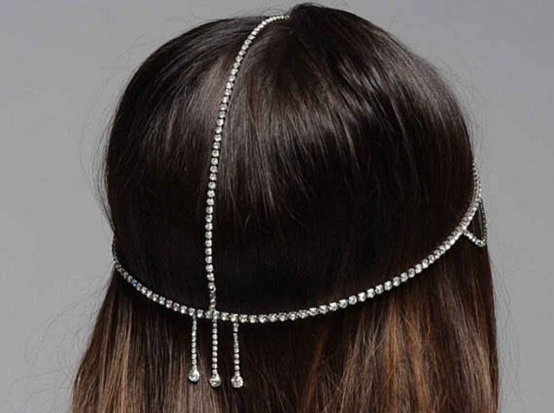 Bohemian Forehead Chain Rhinestone Headpiece Bridal Head - Etsy