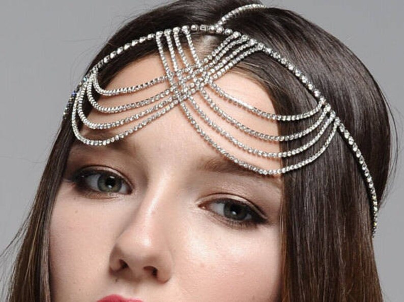 Bohemian Forehead Chain, Rhinestone Headpiece, Bridal Head Chain ...