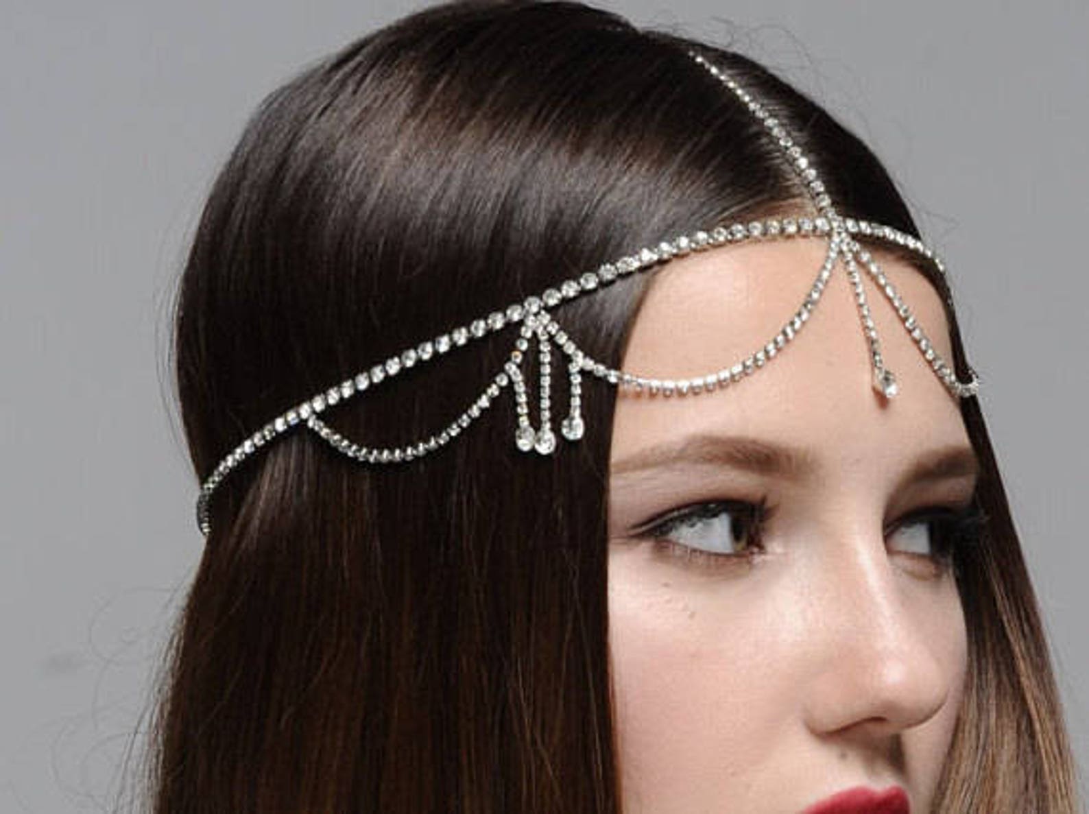 Bohemian Forehead Chain Rhinestone Headpiece Bridal Head - Etsy