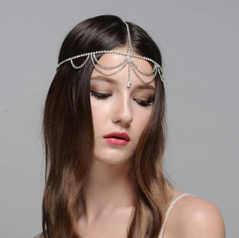 Bohemian Forehead Chain Rhinestone Headpiece Bridal Head Chain