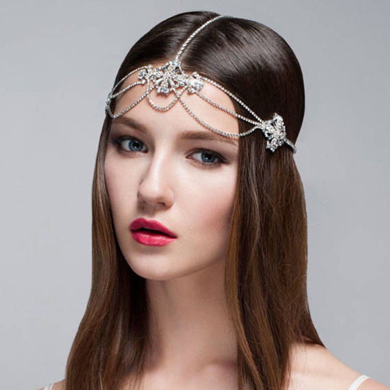 Rose Gold Or Silver Bohemian Forehead Chain Rhinestone Etsy