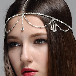 Bohemian Forehead Chain Rhinestone Headpiece Bridal Head - Etsy