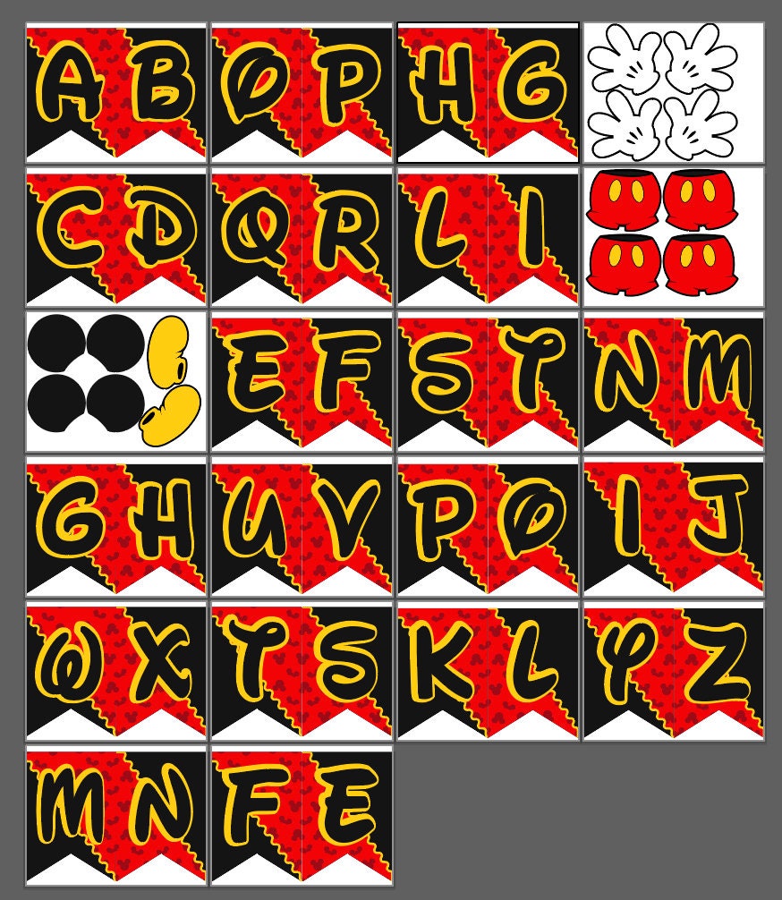 Mickey Mouse Inspired Birthday Banner Full Alphabet - Etsy