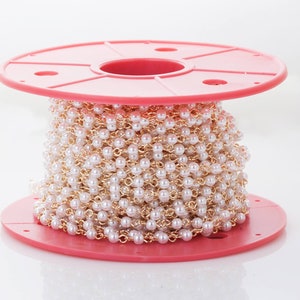 1 Meter Unique Pearl cream White 4mm Hand Made Chain, 14K Gold CH0036 ...