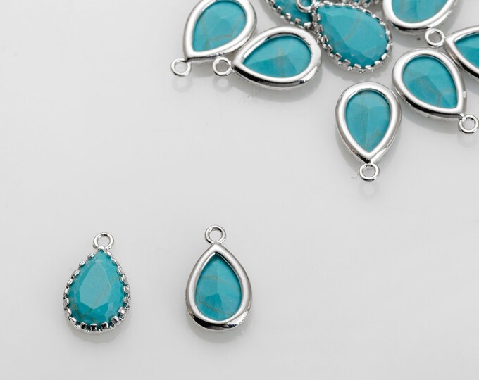 Turquoise Glass Teardrop Pendant Polished Rhodium-plated 2 Pieces G0021 ...
