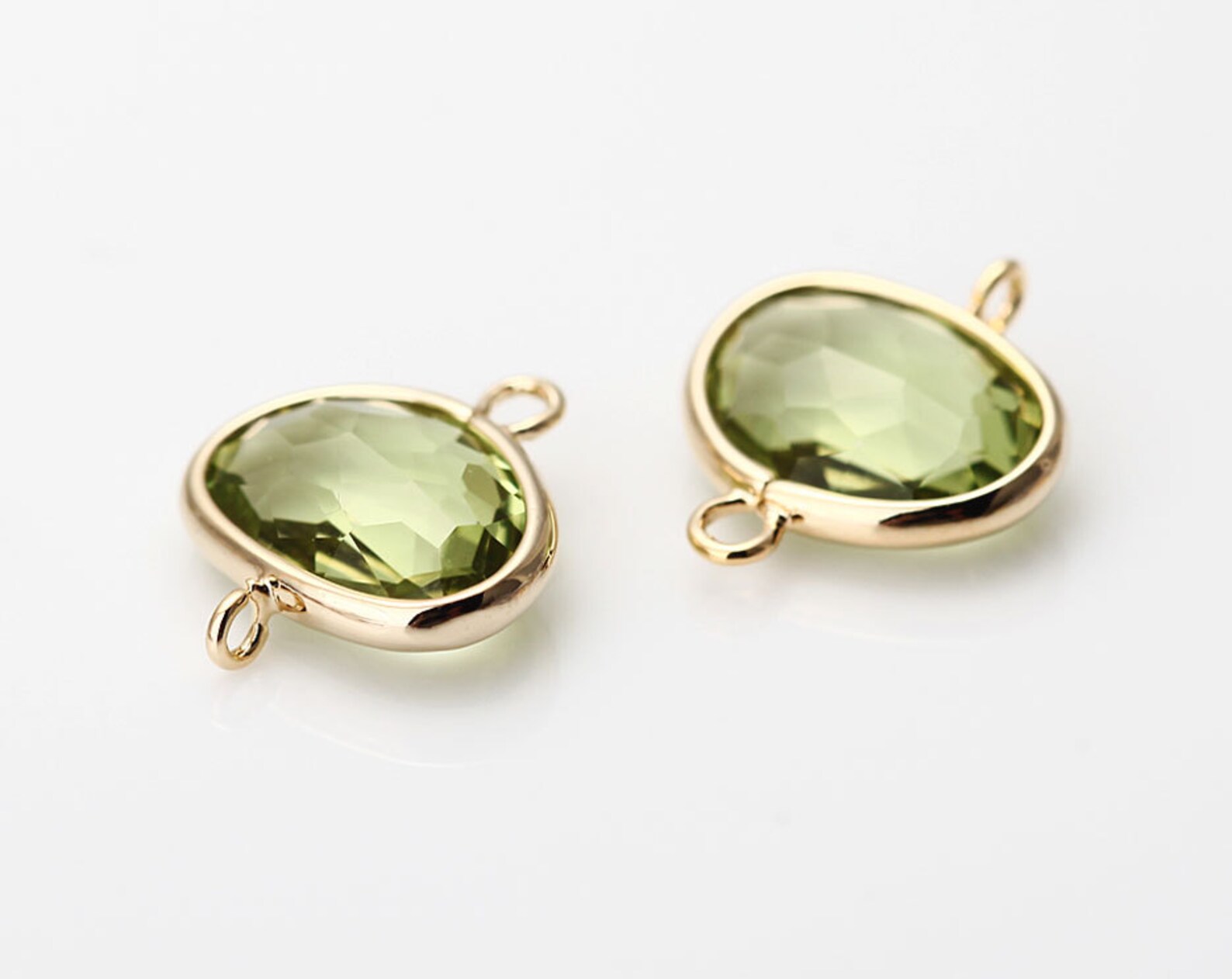 Peridot Glass Frame Connector Polished Gold Plated 2 Pieces | Etsy