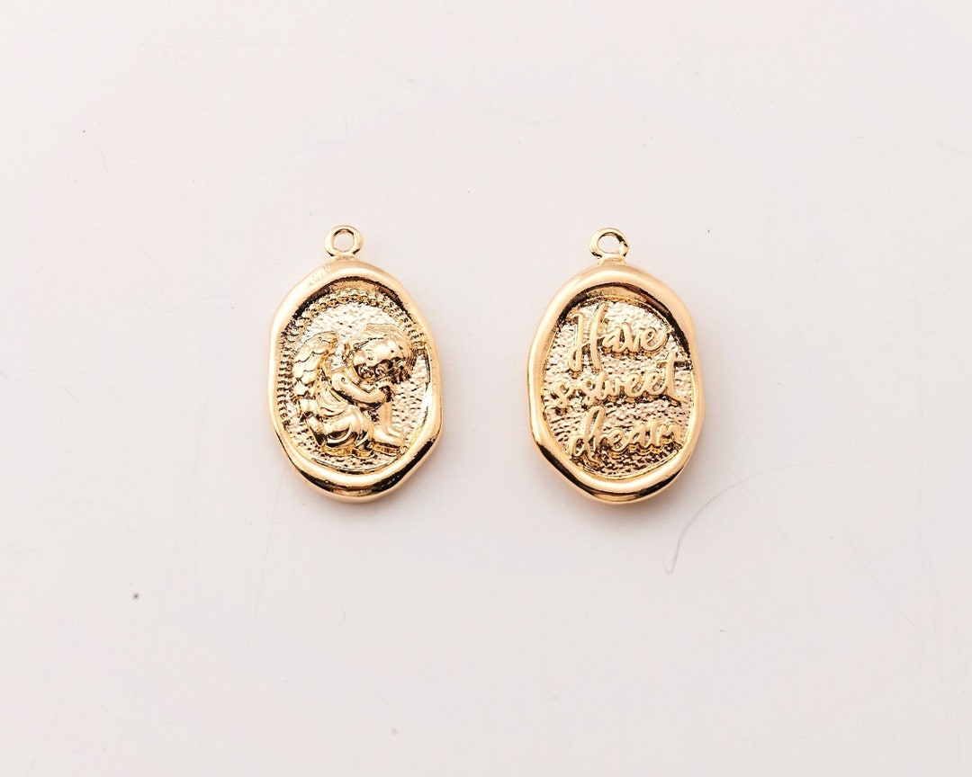 4PCS Medallion Angel Charm, Guardian Angel Pendant, Letter Charm, Have ...