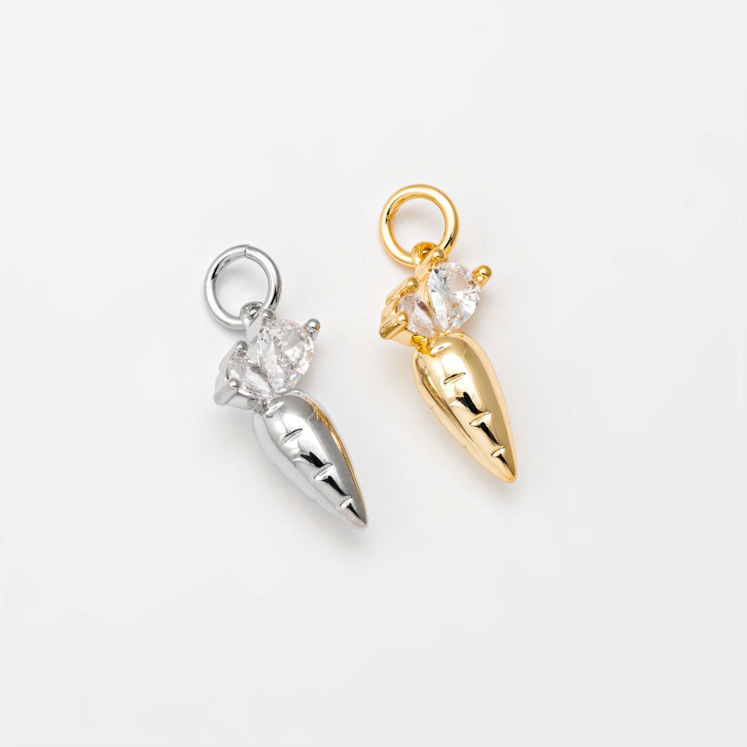 2PCS - Crystal Zircon Carrot Dangle Charm, Silver Vintage Vegetable ...