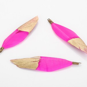 Neon Pink Duck Feather With Gold Dipped 50mm 2 Pieces | Etsy