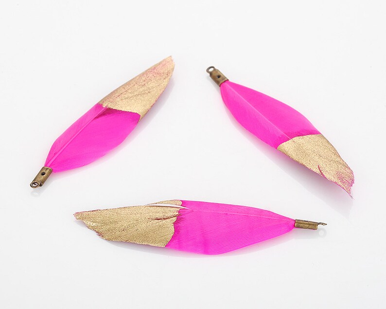 Neon Pink Duck Feather With Gold Dipped 50mm 2 Pieces | Etsy