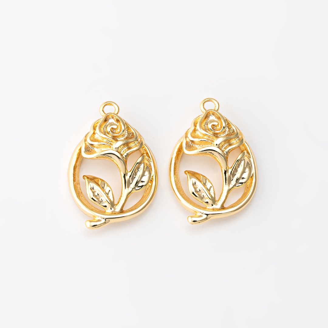 4PCS Rose Coin Charms, Round Flower Pendant, Vase in Flower Dangle ...