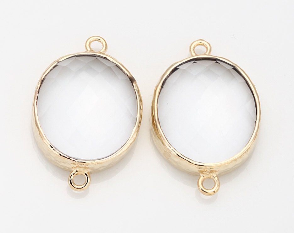 Crystal Oval Glass Connector Parallel Polished Gold-Plated | Etsy