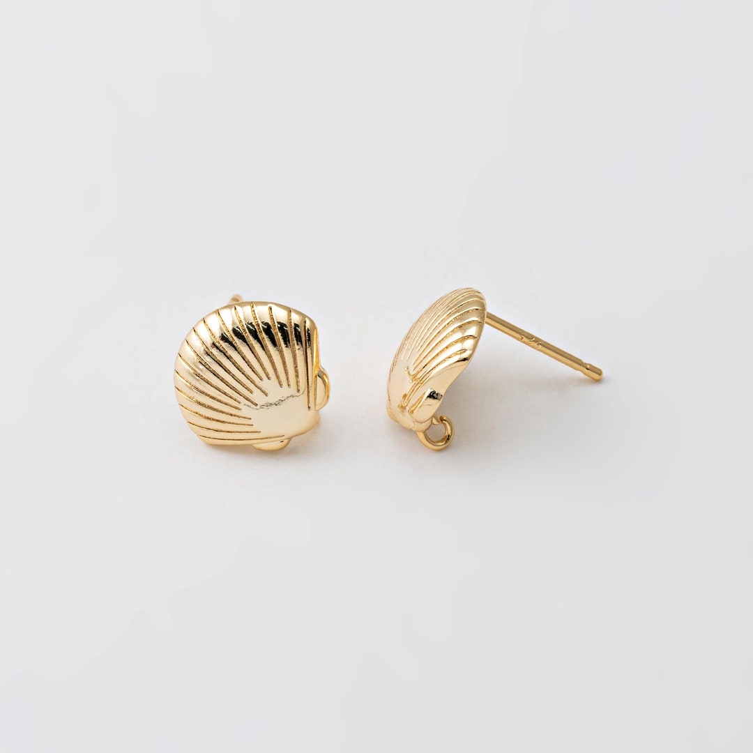 4PCS - Gold Shell Stud Earrings, Dainty Scallop Shell Post Earring ...