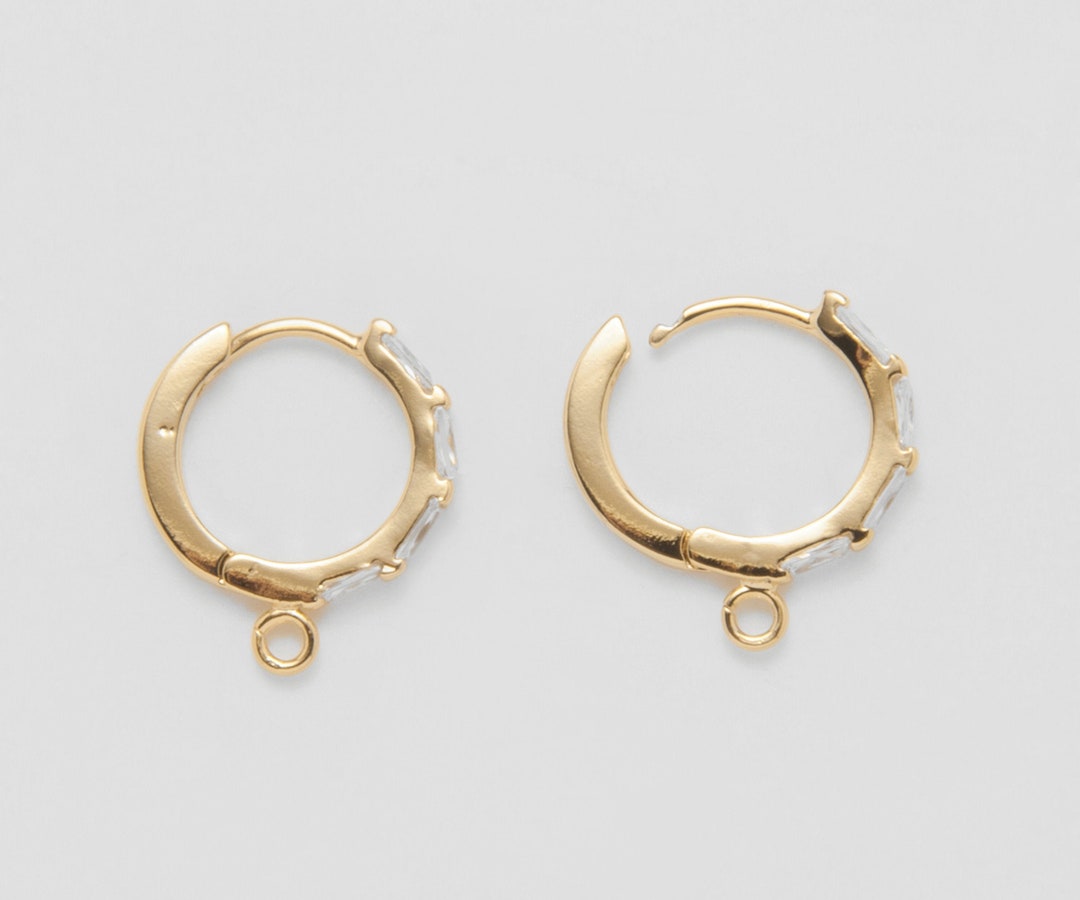 2PCS Gold Cubic One Touch Hoop, Clear CZ Huggie Hoop Earrings, Gold ...