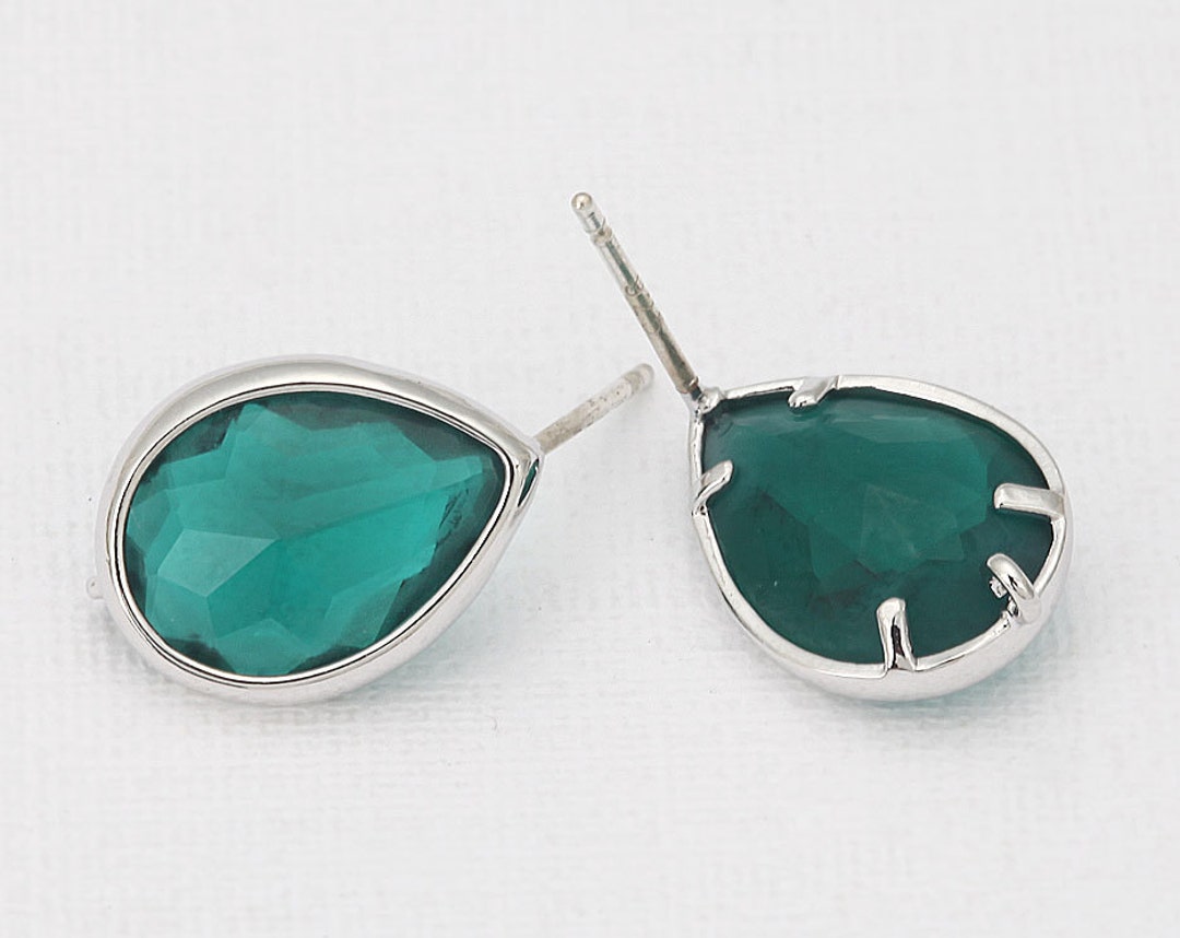 2 Pcs Emerald Glass Teardrop Post Earring Polished - Etsy