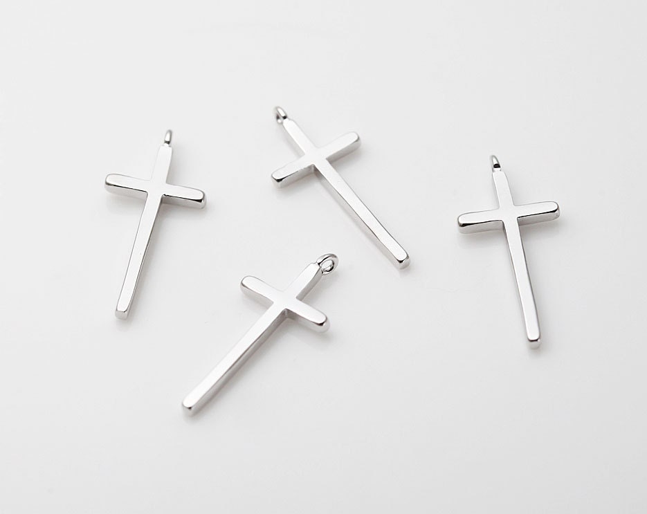 2PCS Cross Pendant Polished Rhodium-plated P0517-PR - Etsy