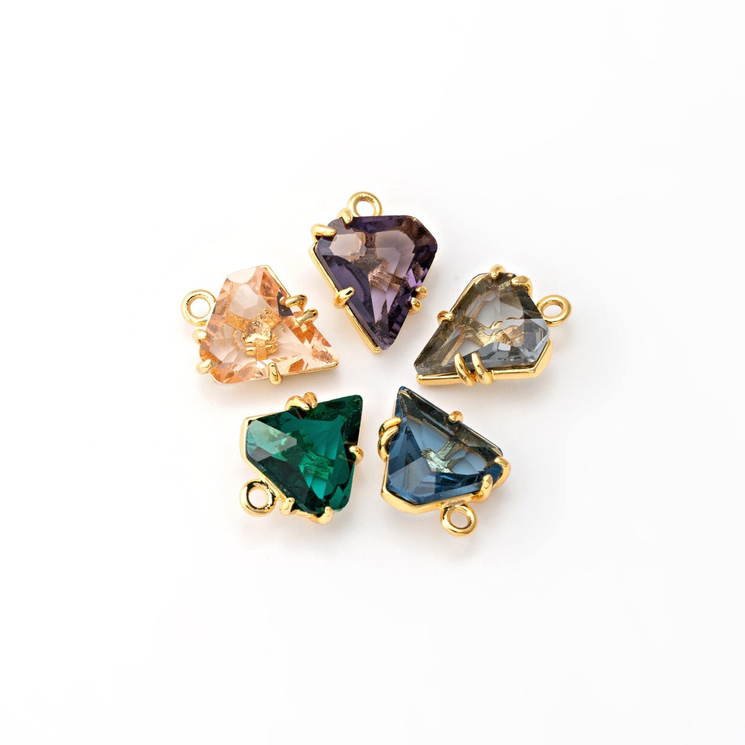 4PCS Triangle Shape Glass Dangle Charm, Gold Emerald Color Pendant ...