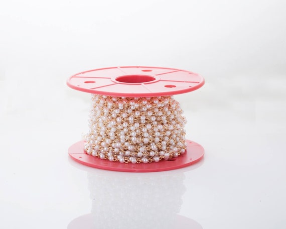 1 Meter Unique Pearl cream White 4mm Hand Made Chain 14K - Etsy