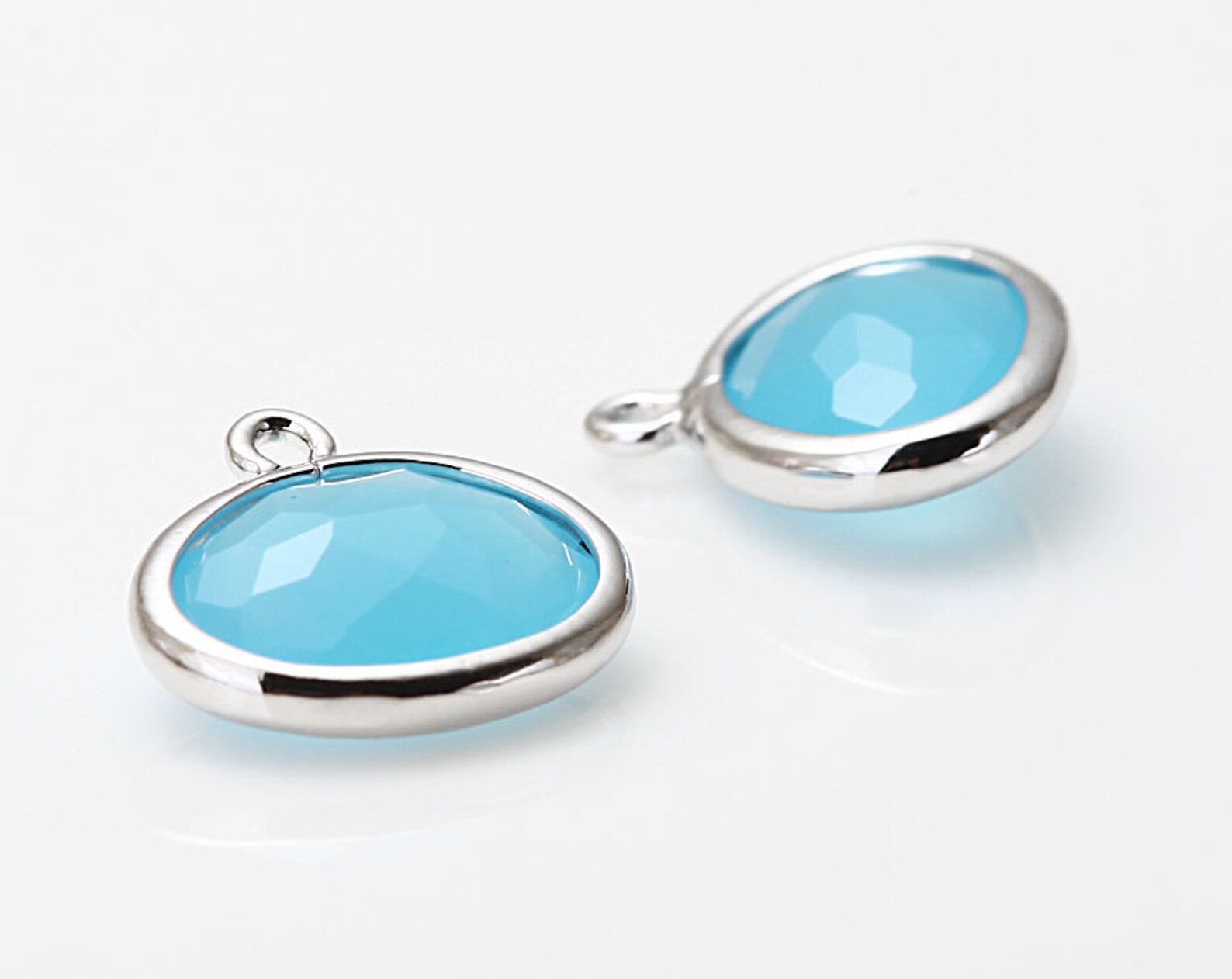 Ocean Blue Glass Frame Pendant Polished Rhodium plated 2 | Etsy