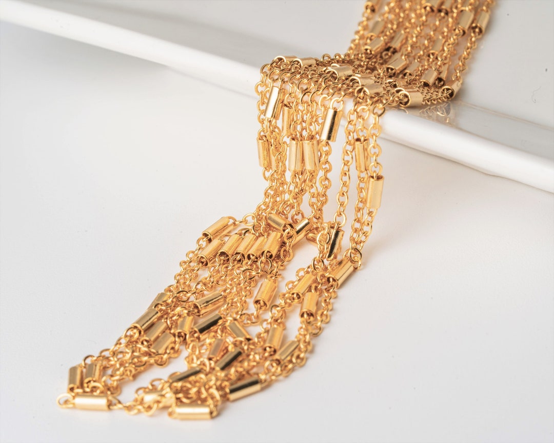 30cm - Tube Beaded Cable Link Chain, Finished Bracelet Gold Chain, Diy ...