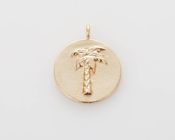 2PCS Palm tree Coin pendant Matte Gold-Plated | Etsy