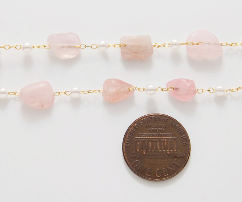 50cm Rose Quartz Chain Pink Chain 6mm Stone 3.5mm Pearl - Etsy