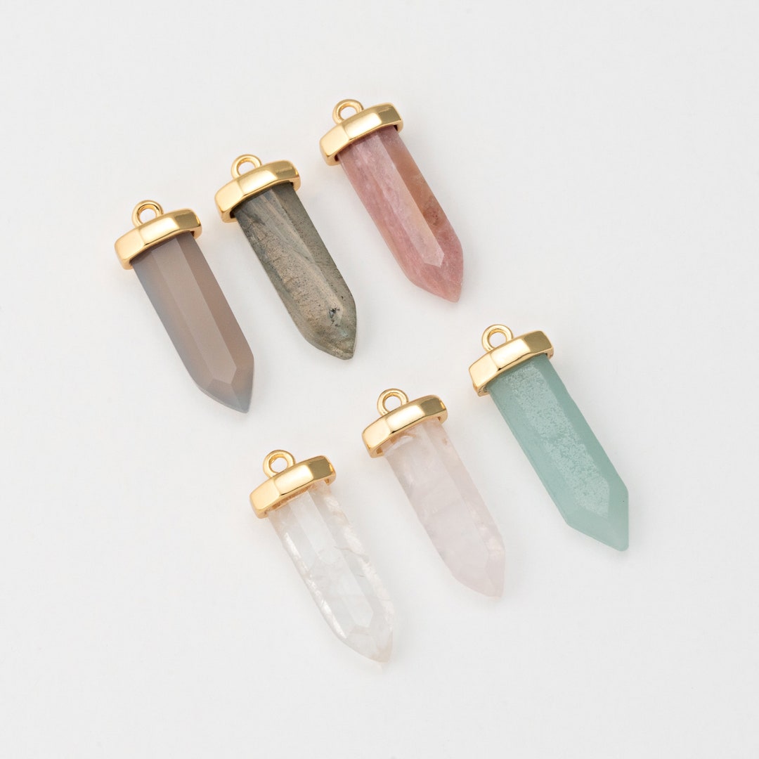 2PCS - Solid Gold Crystal Charm, Gemstone Arrowhead Dangle Charm, Long ...