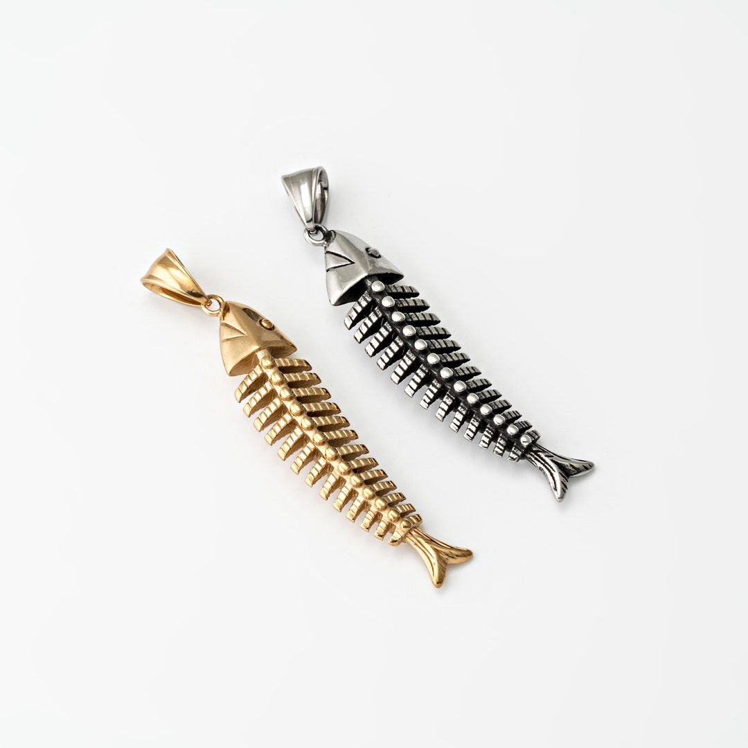 1PC Fish Born Dangle Stainless Steel Charm With Bail, Gold Silver Fish ...