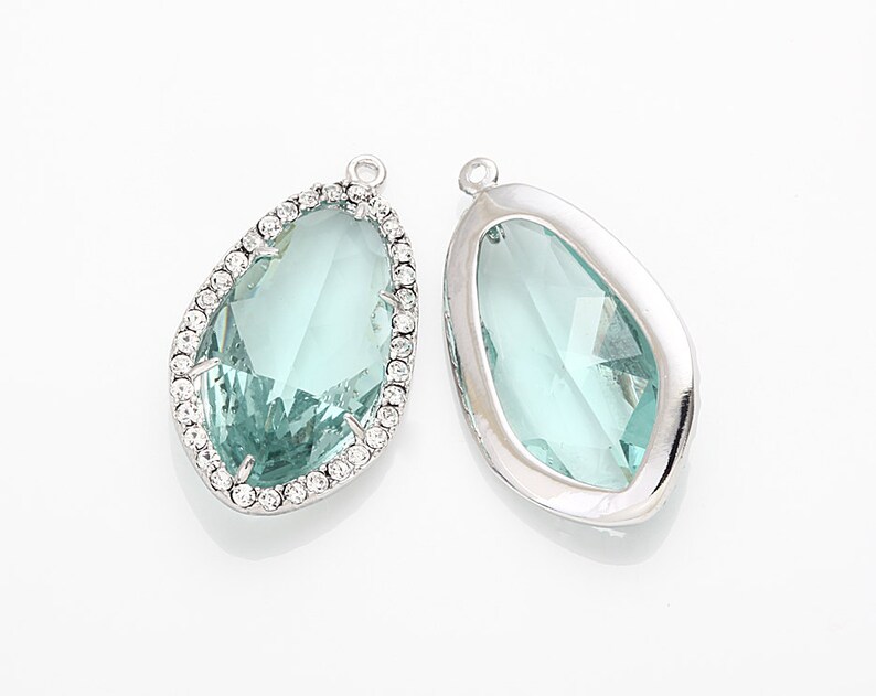 Erinite Glass Pendant Crystal Czech Stone. Polished Rhodium | Etsy