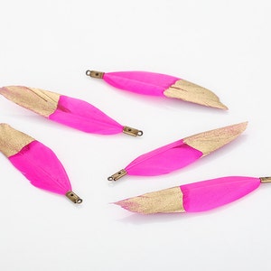 Neon Pink Duck Feather With Gold Dipped 50mm 2 Pieces | Etsy