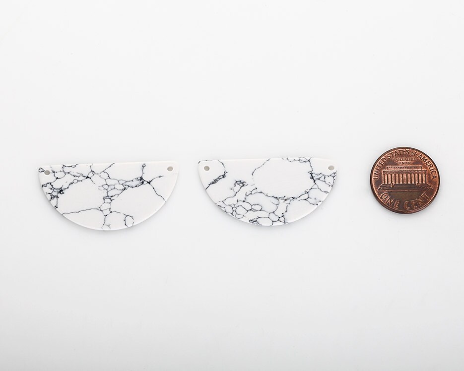 2PCS - White Marble Half Circle Disc, 19x38mm Marble Half 2PCS - White Marble Half Circle Disc, 19x38mm Marble Half